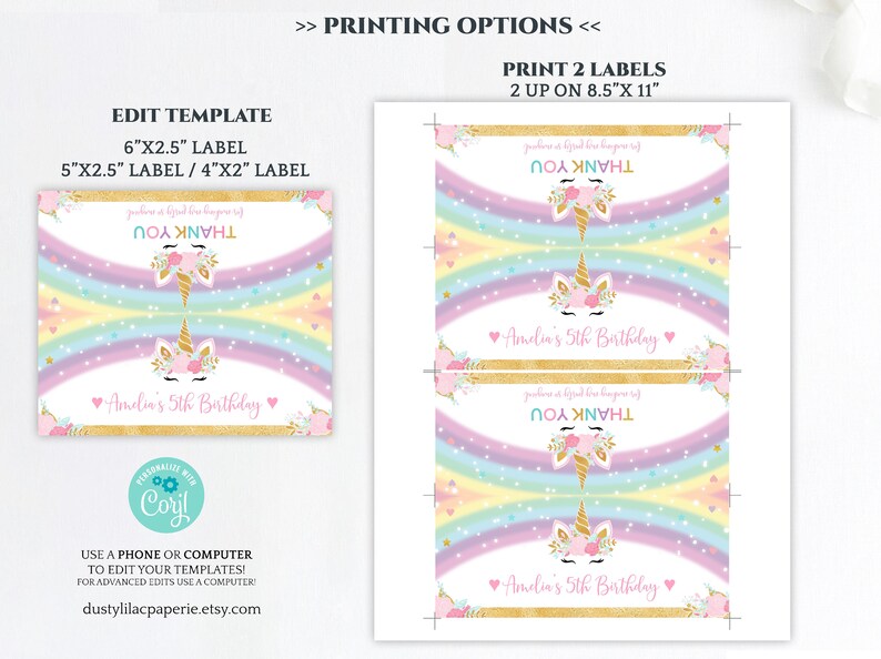 Unicorn Treat Bag Topper Template Editable Rainbow Magical - Etsy