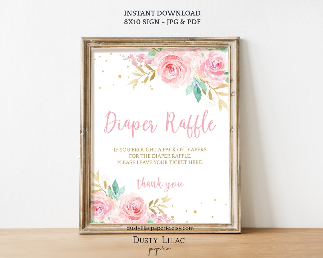 Printable Diaper Raffle Sign Floral Pink and Gold Confetti - Etsy