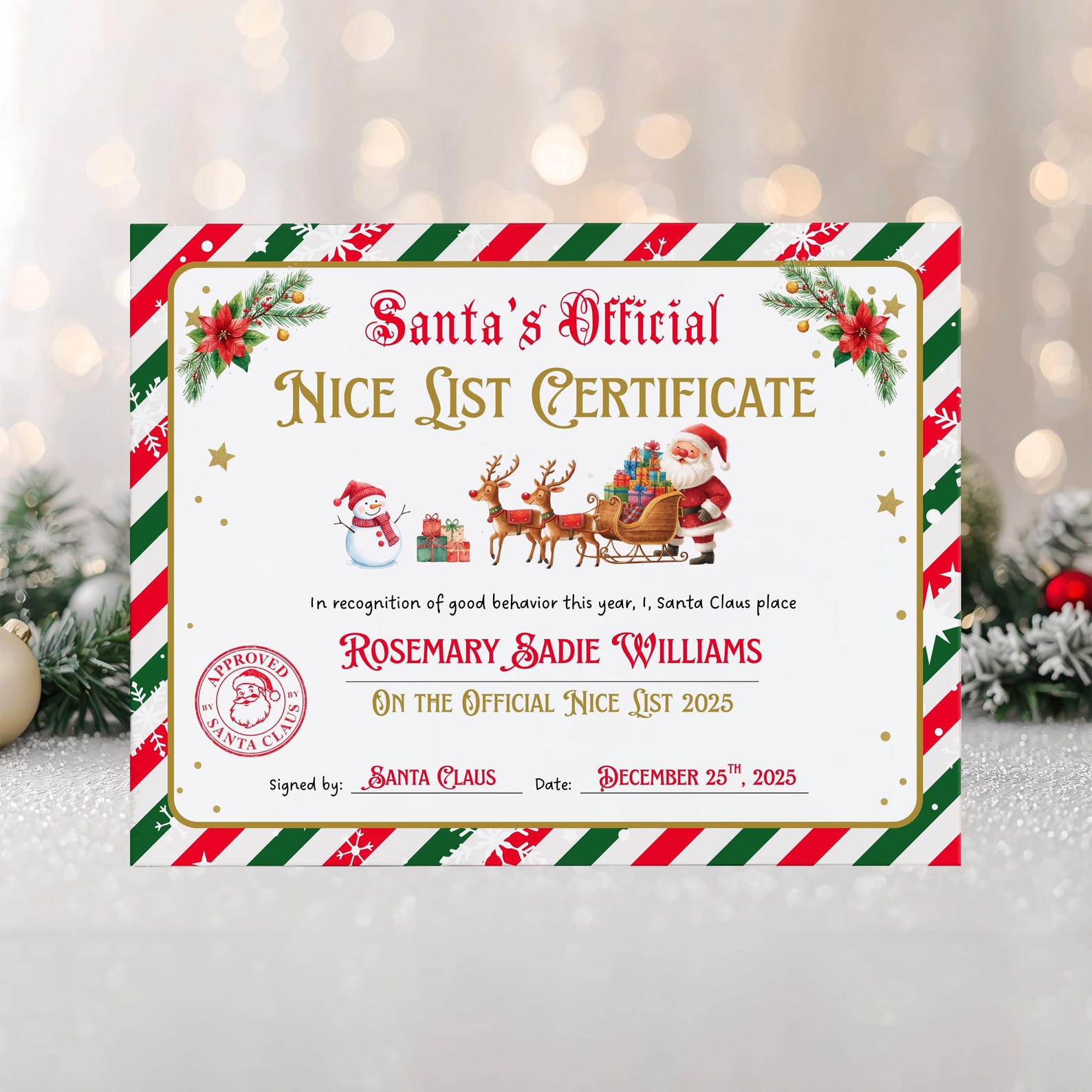 Santa Claus Nice List Certificate Printable, Editable Girl Boy Elf ...