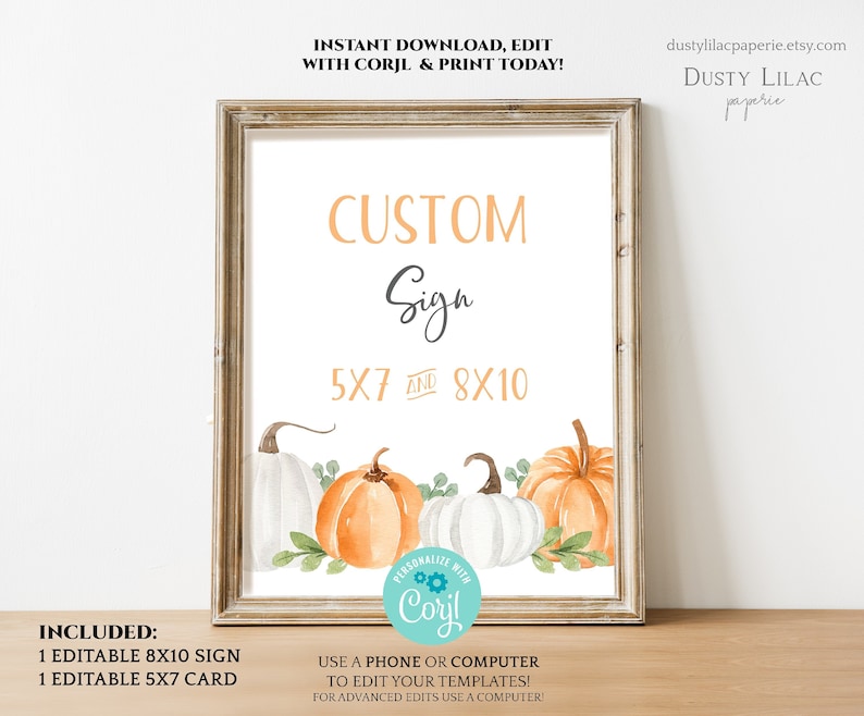 Editable Pumpkin Theme Custom Sign Printable Fall Gender - Etsy