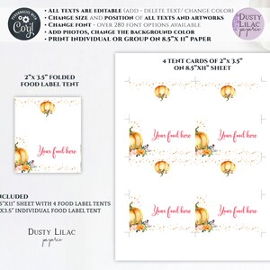 Editable Pumpkin Food Label Tents Card Template, Fall Pumpkin Birthday ...