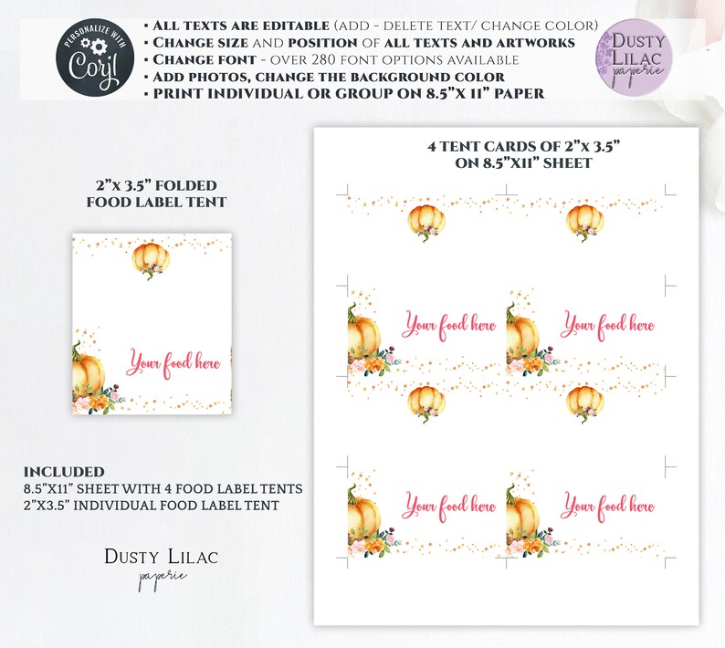 Editable Pumpkin Food Label Tents Card Template, Fall Pumpkin Birthday ...