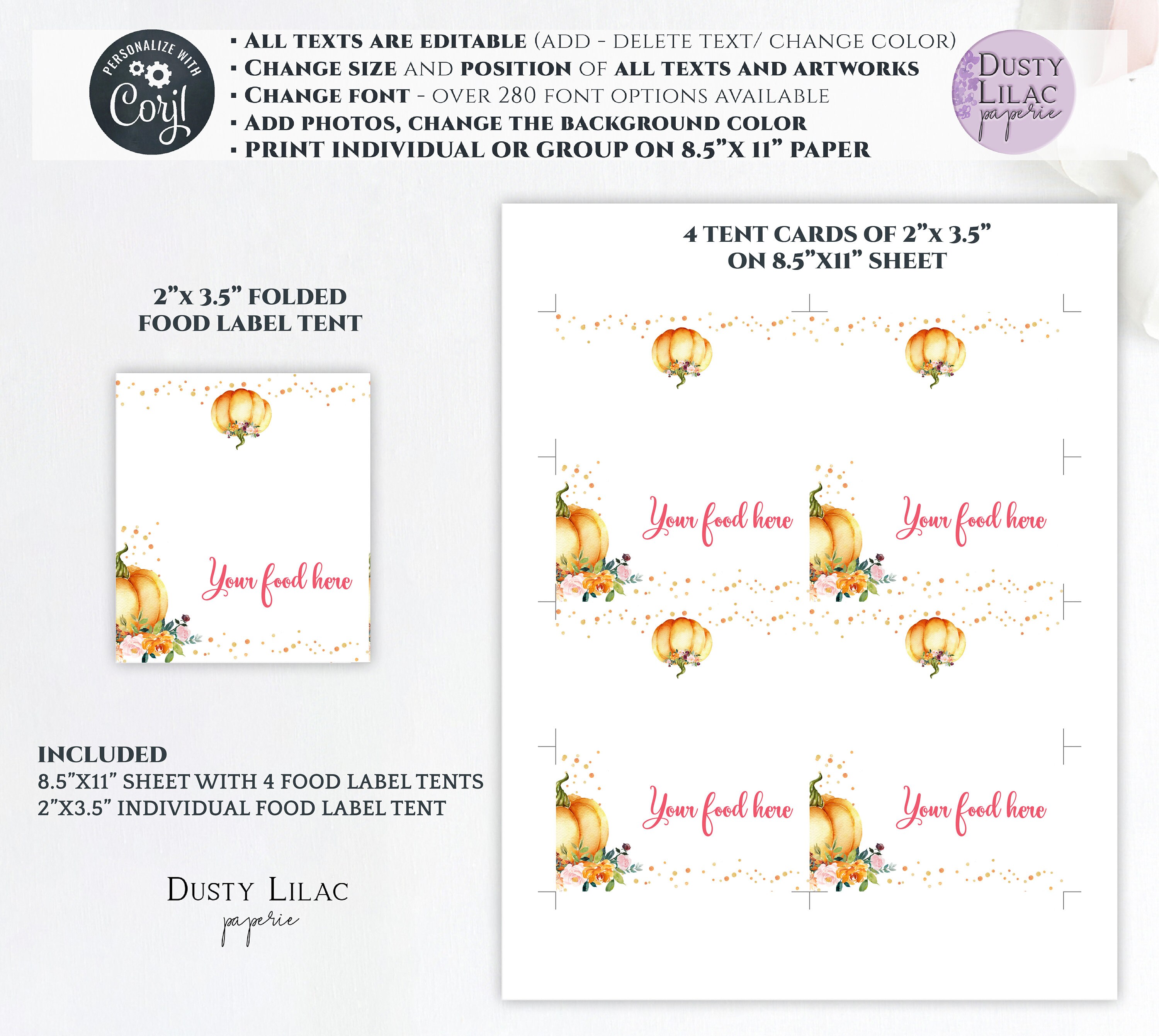 Editable Pumpkin Food Label Tents Card Template Fall Pumpkin - Etsy