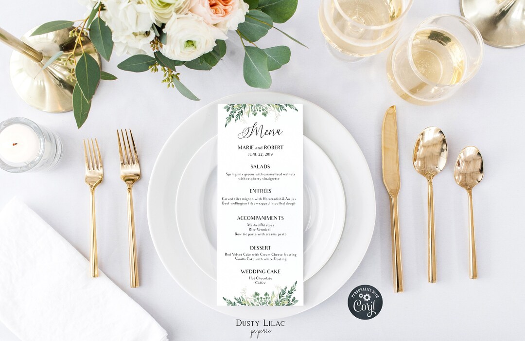 Editable Rustic Wedding Menu Card Printable Diy Greenery - Etsy