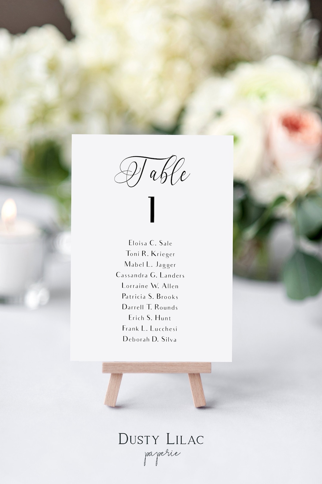 Printable Table Number Cards With Guest Names, Black and White Seating ...