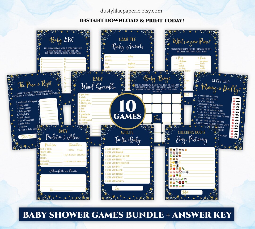 Twinkle Twinkle Little Star Baby Shower Game Bundle Set, Baby Boy Navy ...