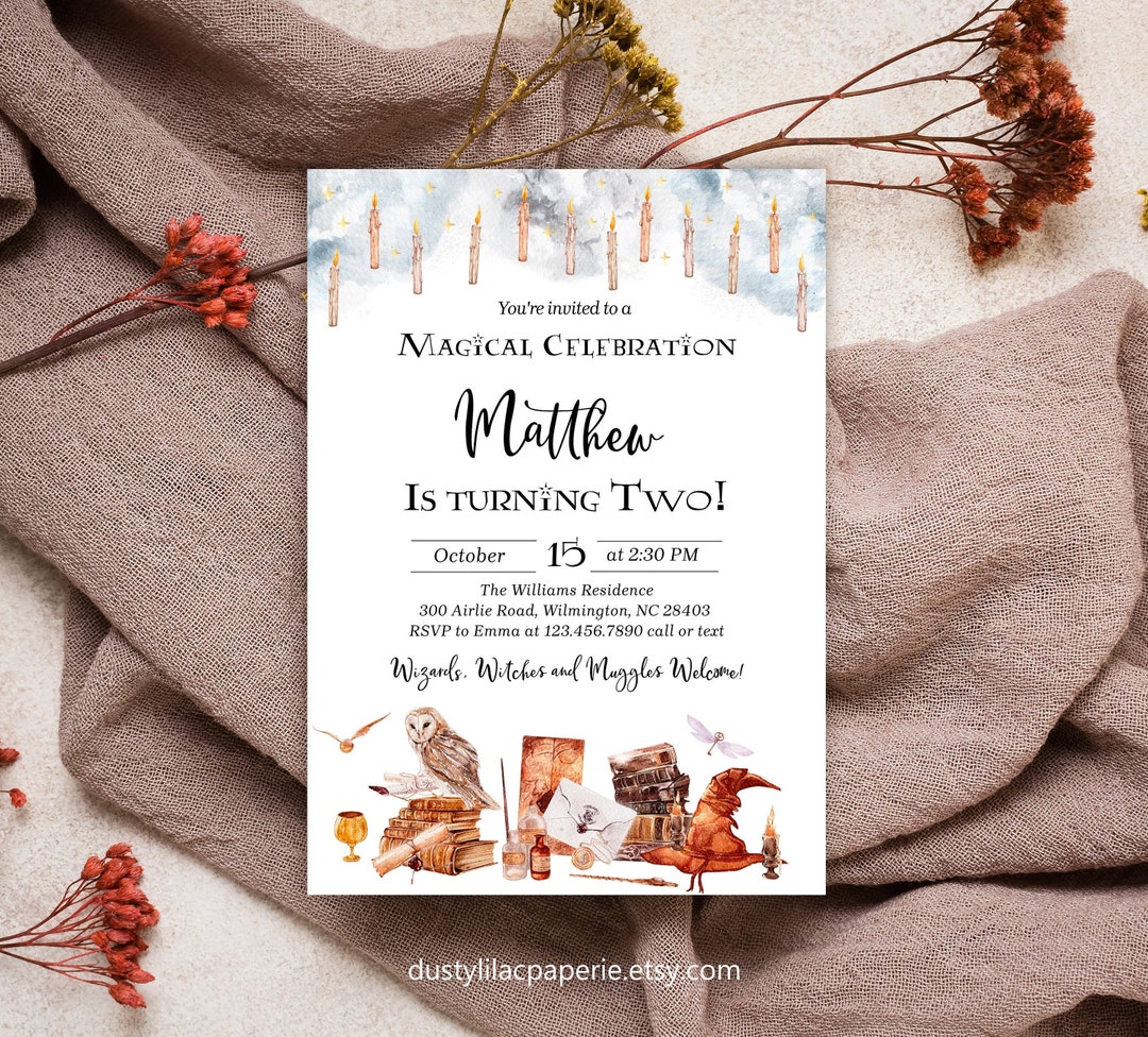 Editable Wizard Birthday Invitation, Magical Celebration Boy Wizardry ...