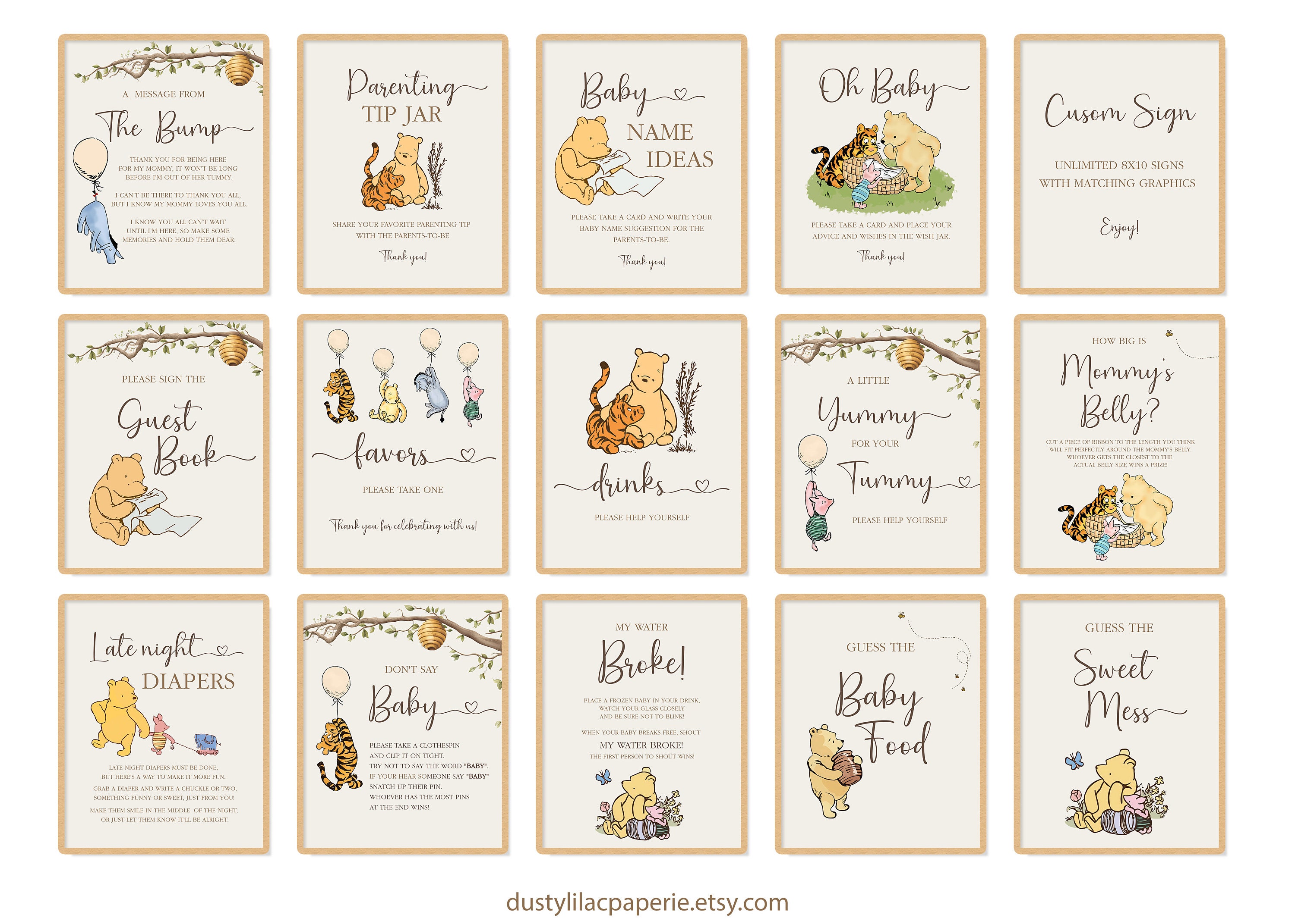 Classic Winnie the Pooh Baby Shower Signs Bundle Decorations Editable ...