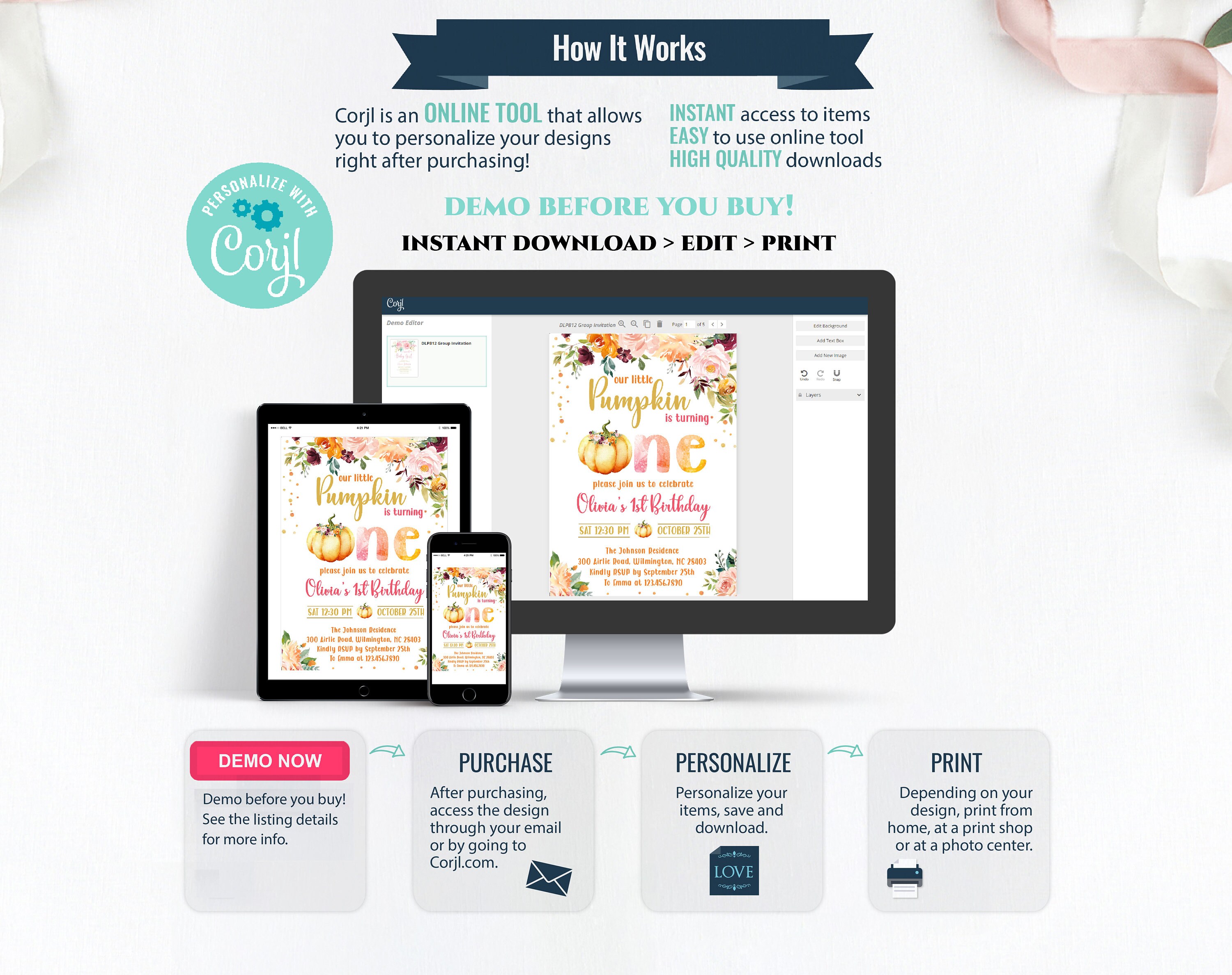 Our Little Pumpkin is Turning One Invitation Editable Fall - Etsy