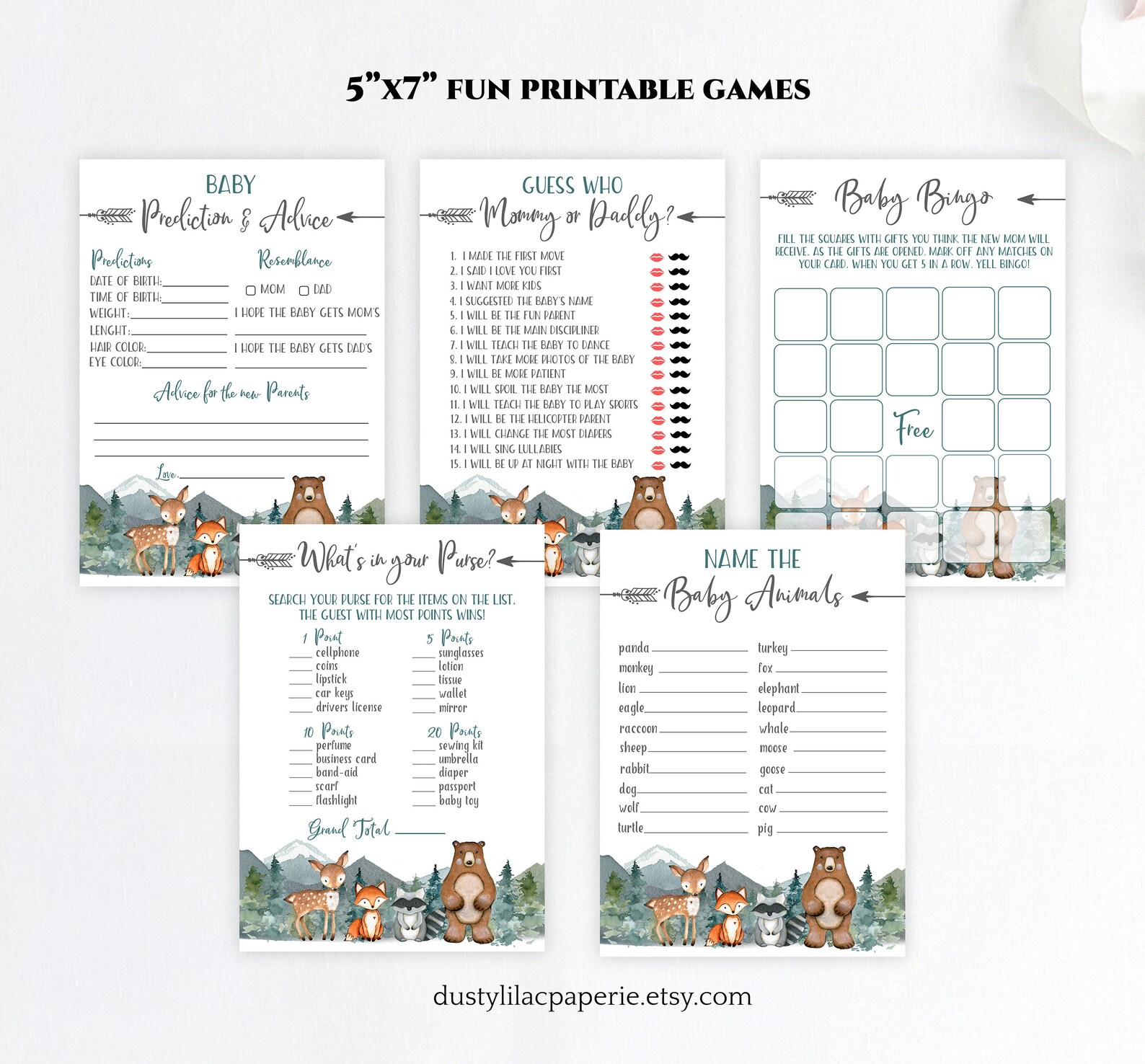 Woodland Baby Shower Game Bundle Set Forest Animals Shower - Etsy