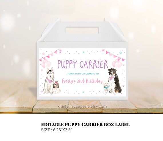 Birthday Puppy Carrier Box Favor Label Editable Pet Adoption - Etsy
