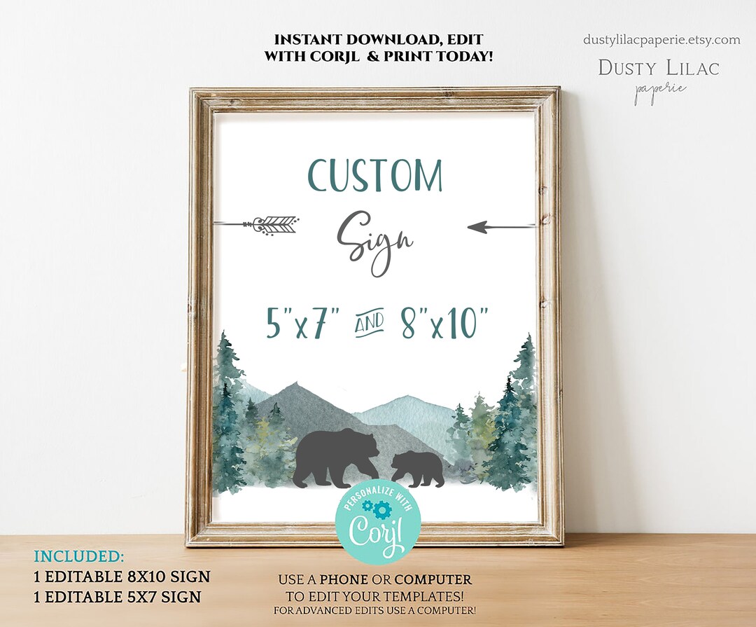 Editable Little Cub Theme Custom Sign, Printable Bear Forest Gender ...
