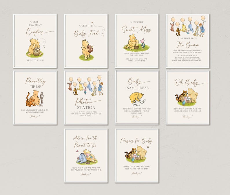 Classic Winnie the Pooh Baby Shower Signs Bundle Decorations Editable ...