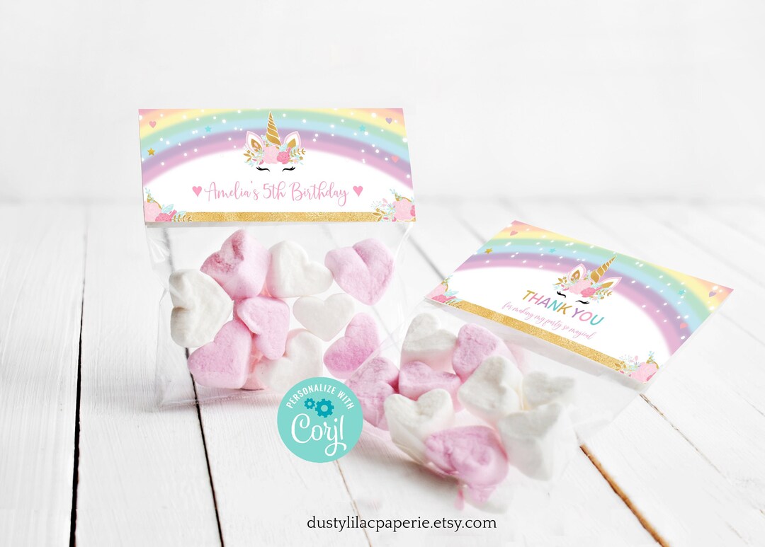 Unicorn Treat Bag Topper Template, Editable Rainbow Magical Celebration ...
