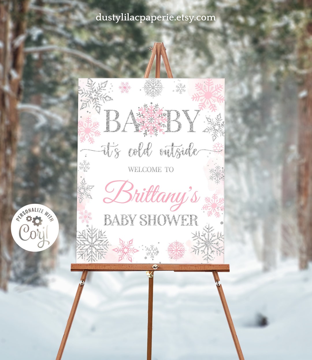 Winter Baby Shower Welcome Sign, Editable Baby Its Cold Outside Welcome ...