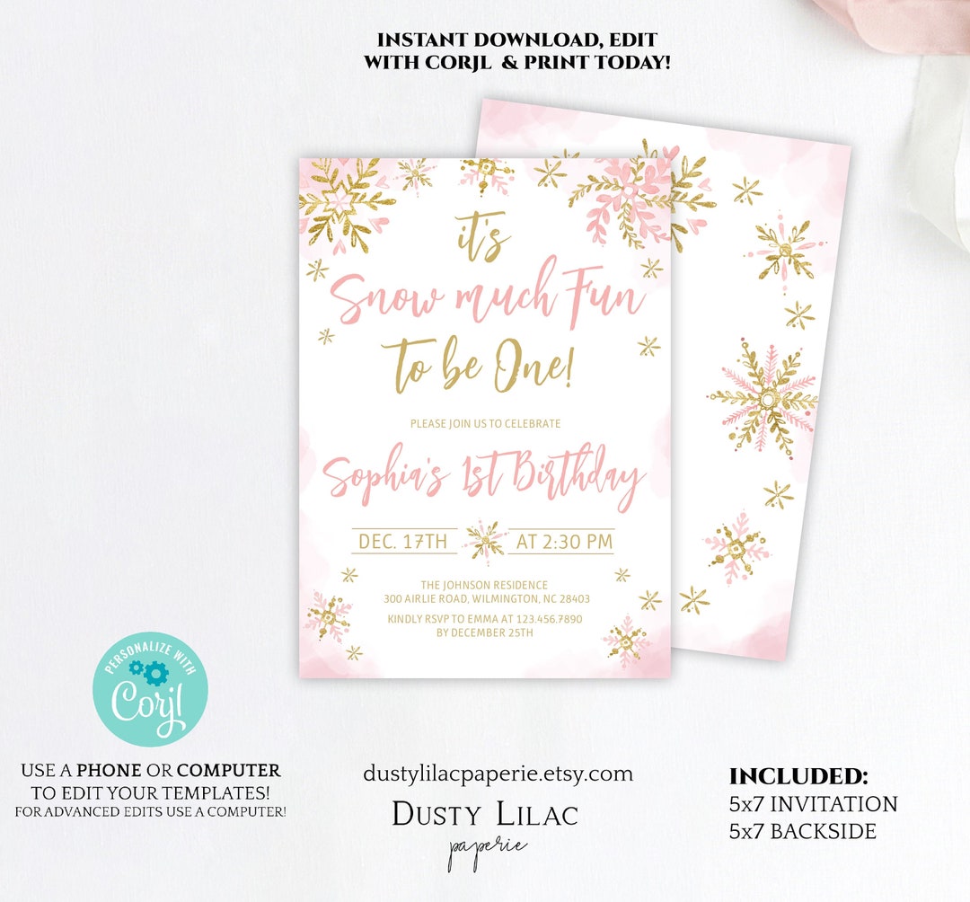Its Snow Much Fun to Be One Birthday Invitation, Editable Winter ...