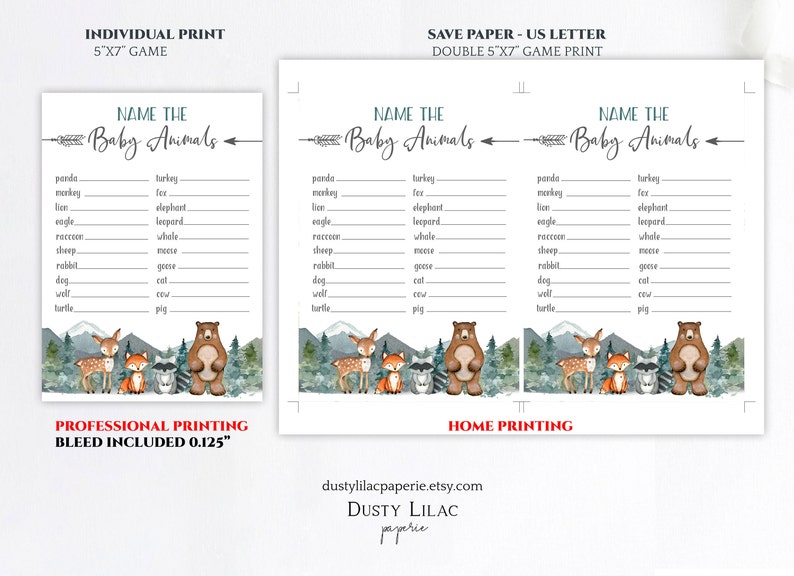 Woodland baby shower game bundle set forest animals shower | Etsy