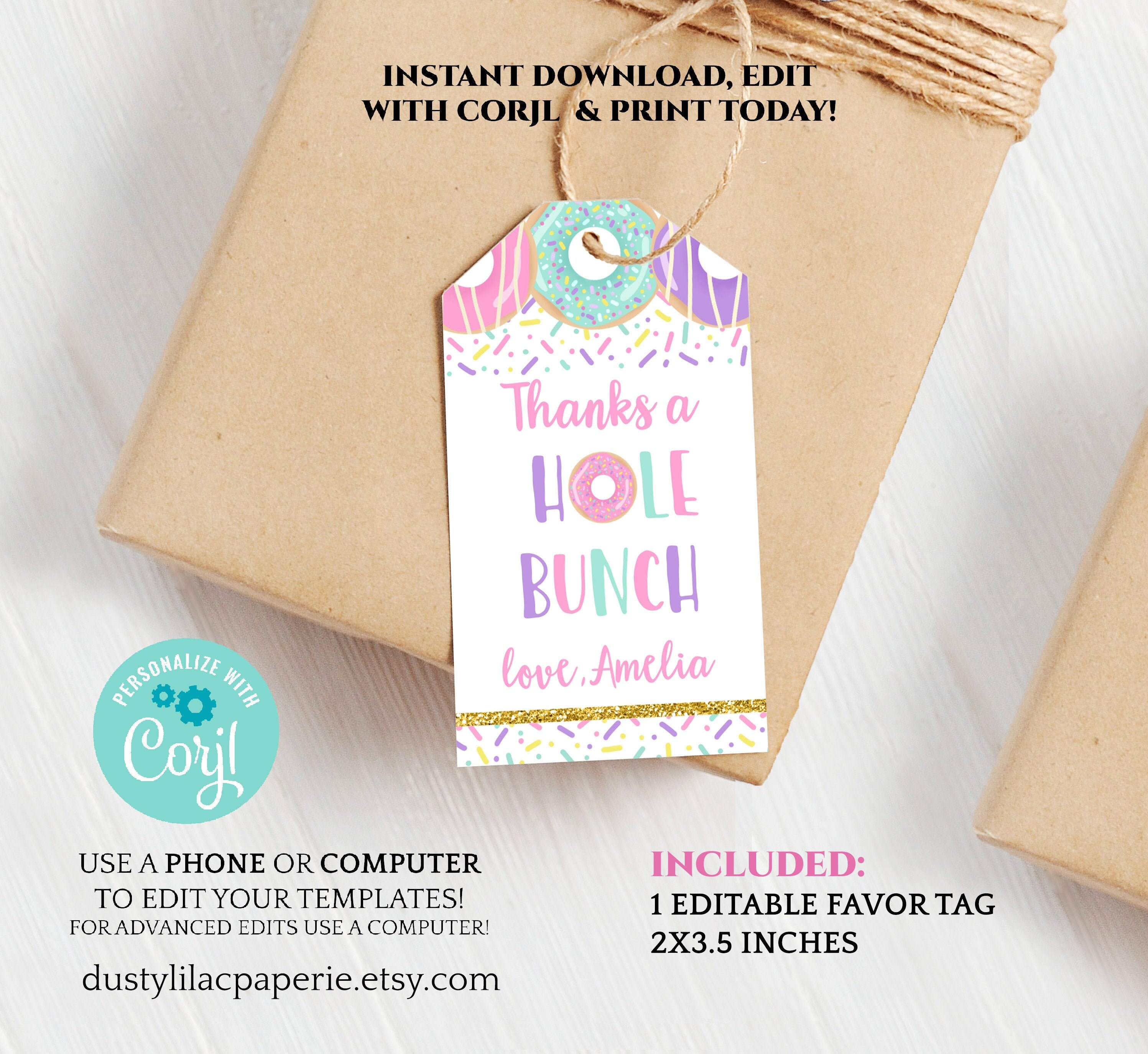 Donut Favor Thank You Personalized Tag Birthday Party Doughnut Favor ...