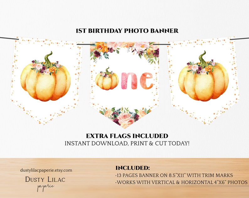1st Birthday Photo Banner Pumpkin Printable Fall Milestone | Etsy