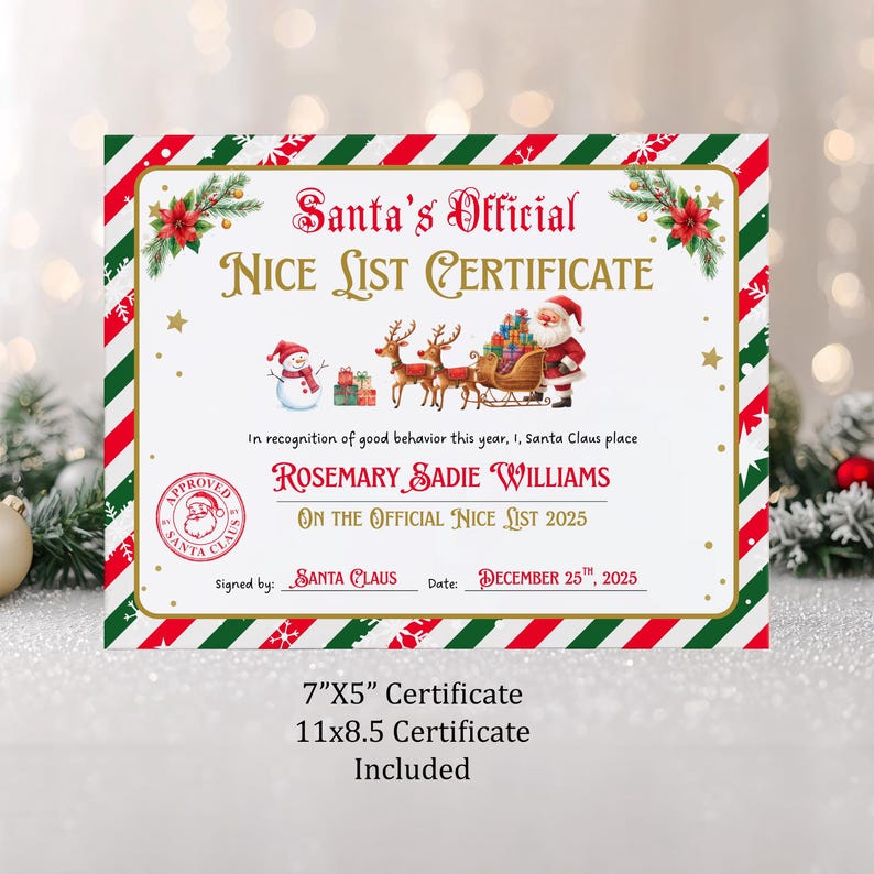 Santa Claus Nice List Certificate Printable, Editable Girl Boy Elf ...