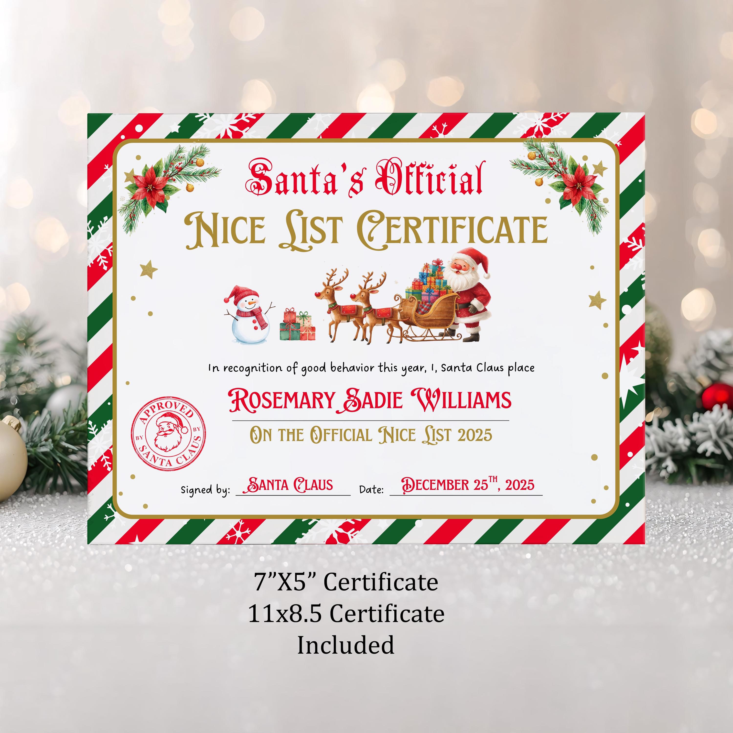 Santa Claus Nice List Certificate Printable, Editable Girl Boy Elf ...