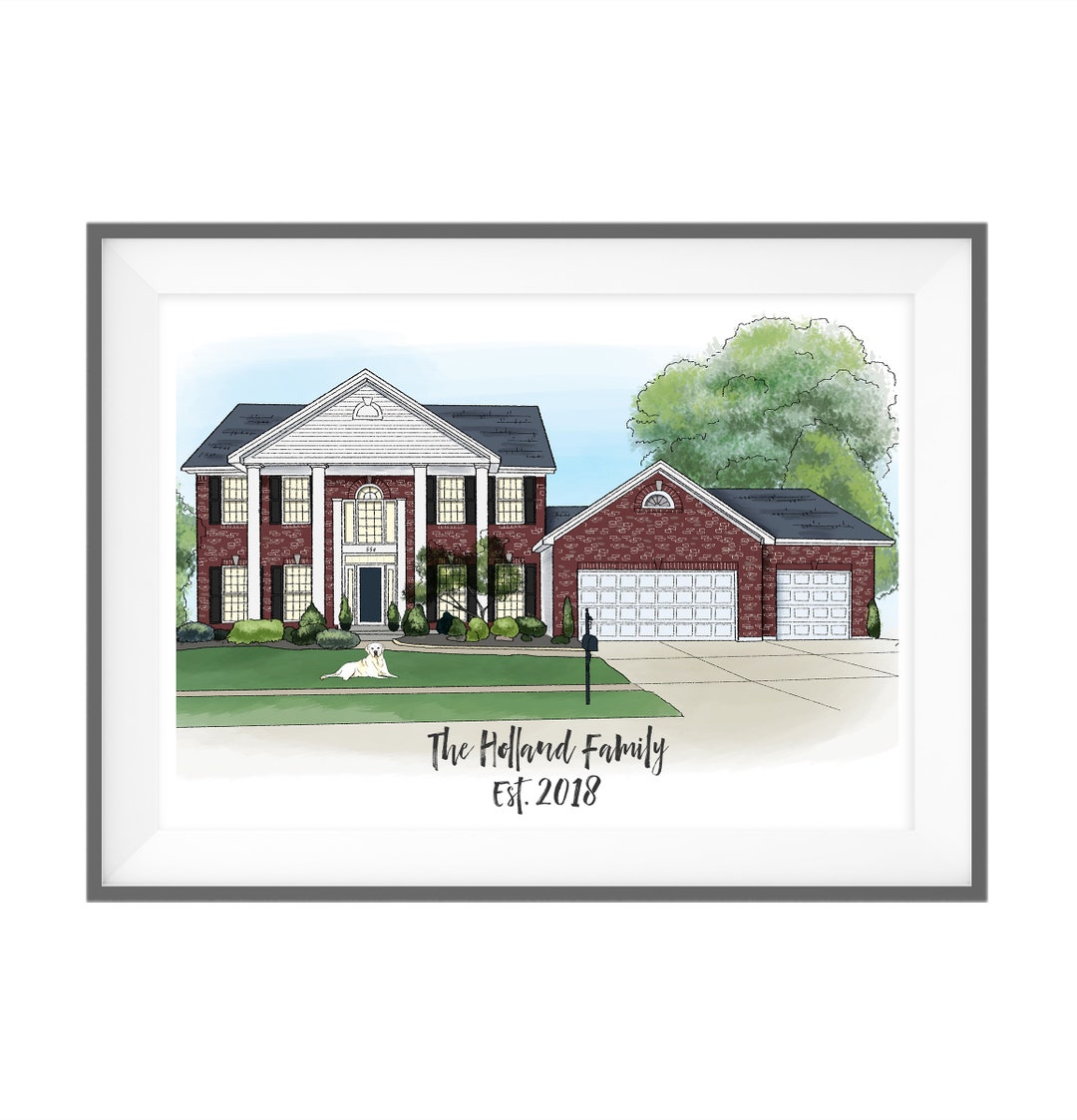 Custom Home Drawing Personalized House Portrait Digital - Etsy
