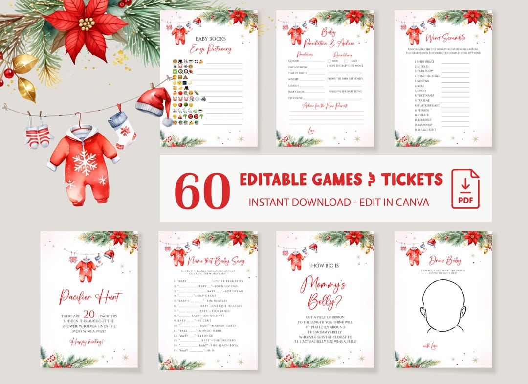 Santa Baby Shower Games Bundle, Christmas Baby Shower Gender Neutral ...