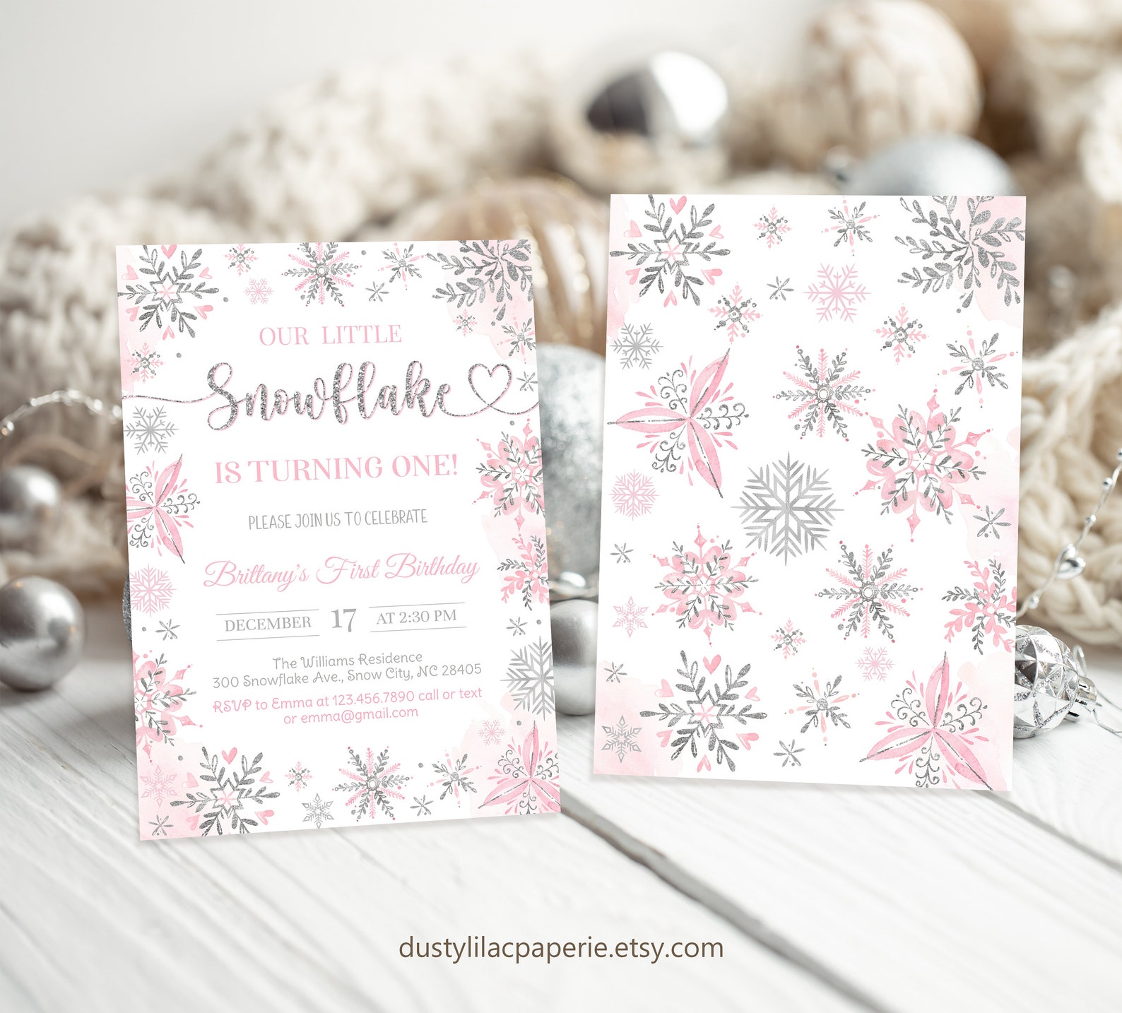 Editable Snowflake Birthday Invitation, Winter Onederland Girl 1st ...