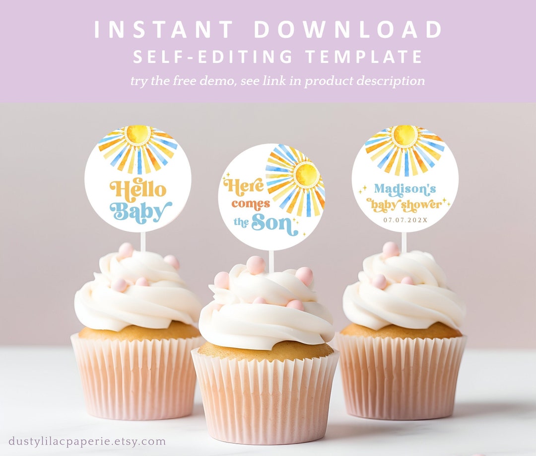 Sunshine Baby Shower Cake Topper, Editable Here Comes the Son Cake ...