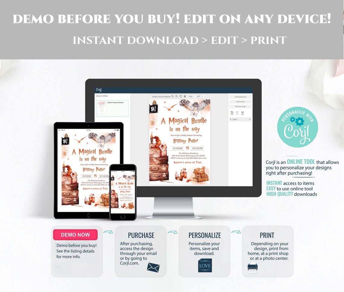 Editable Wizard Baby Shower Invitation Gender Neutral Magical - Etsy