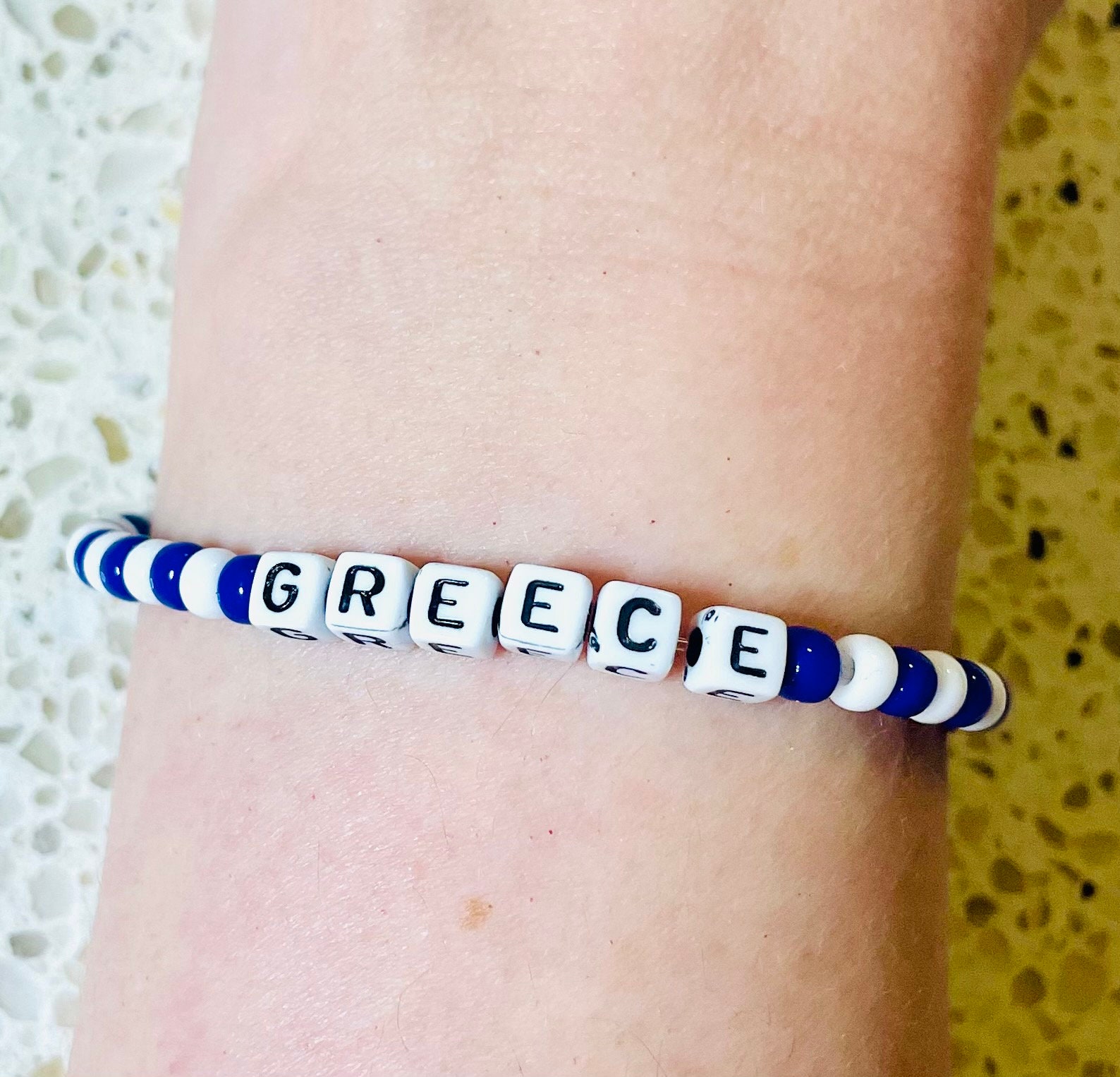 GREECE bracelet, Blue and White seed bead bracelet, Greek stretch ...