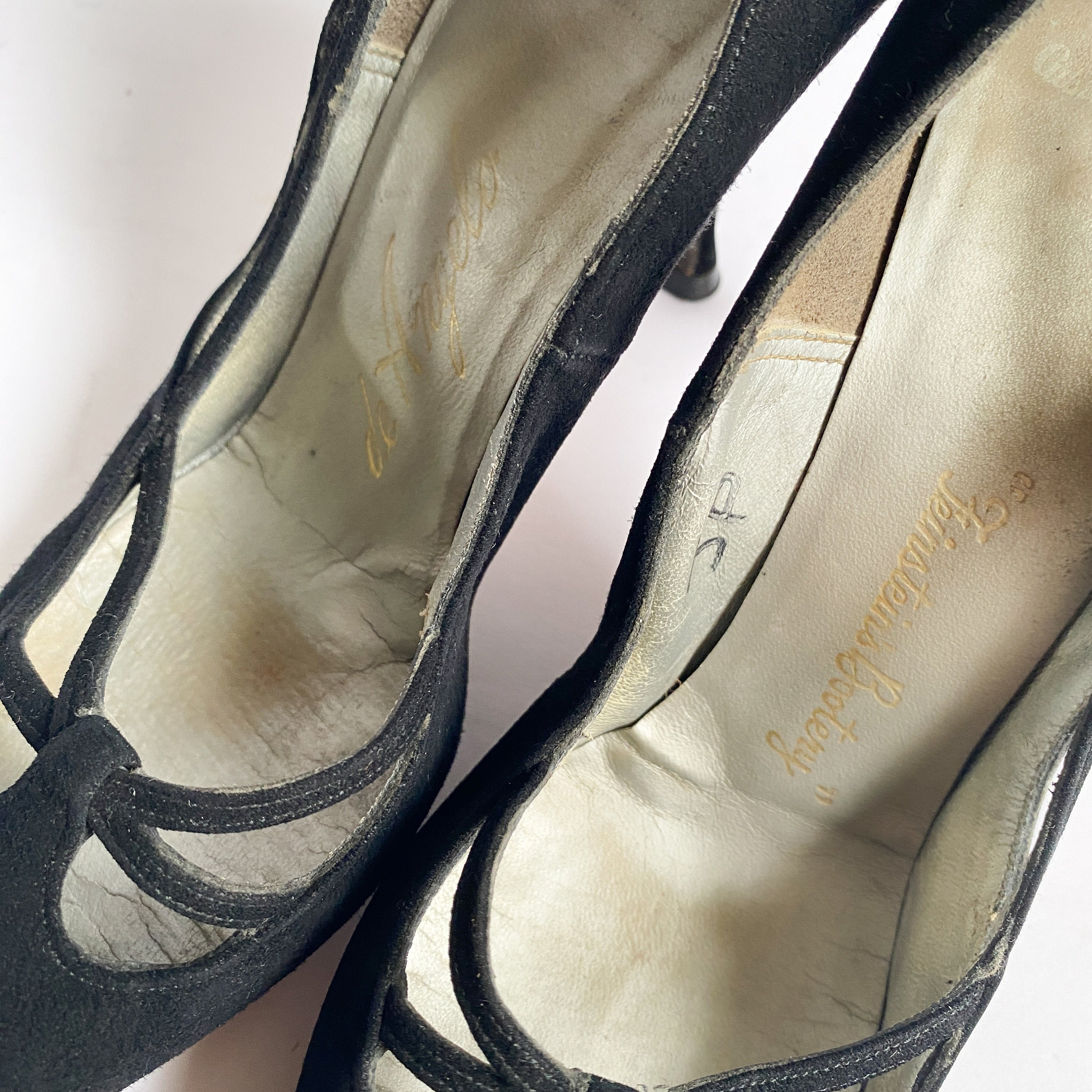 Vintage 1960s De Angelo Black Suede Cut Out Strappy Stiletto Heels ...