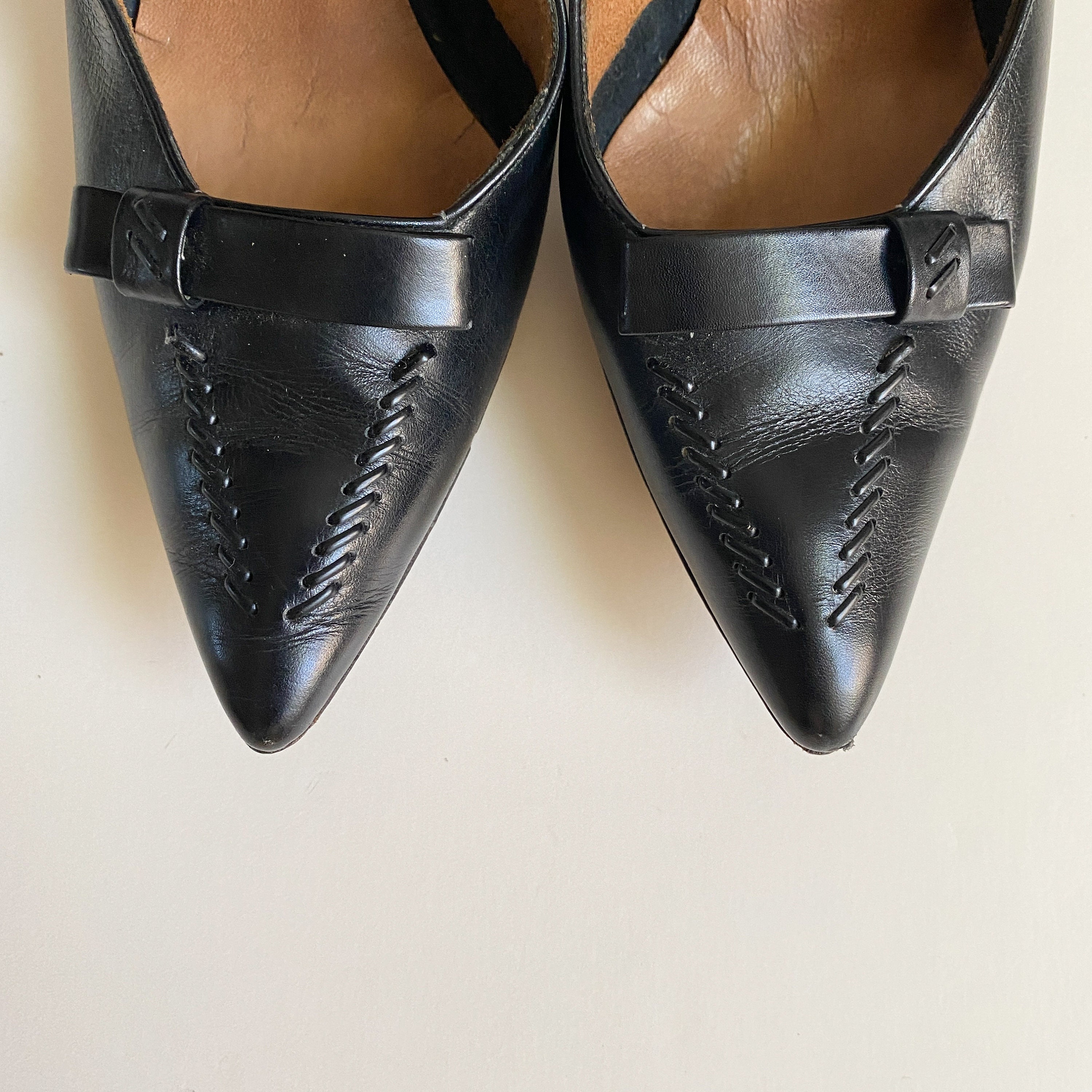 Vintage Hahn Black Leather Stitched Toe Stiletto Heels Pumps - Etsy