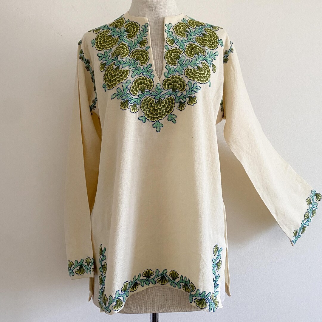 Vintage 1960s Hand Embroidered Wool Tunic Hand Stitched Crewel Floral ...