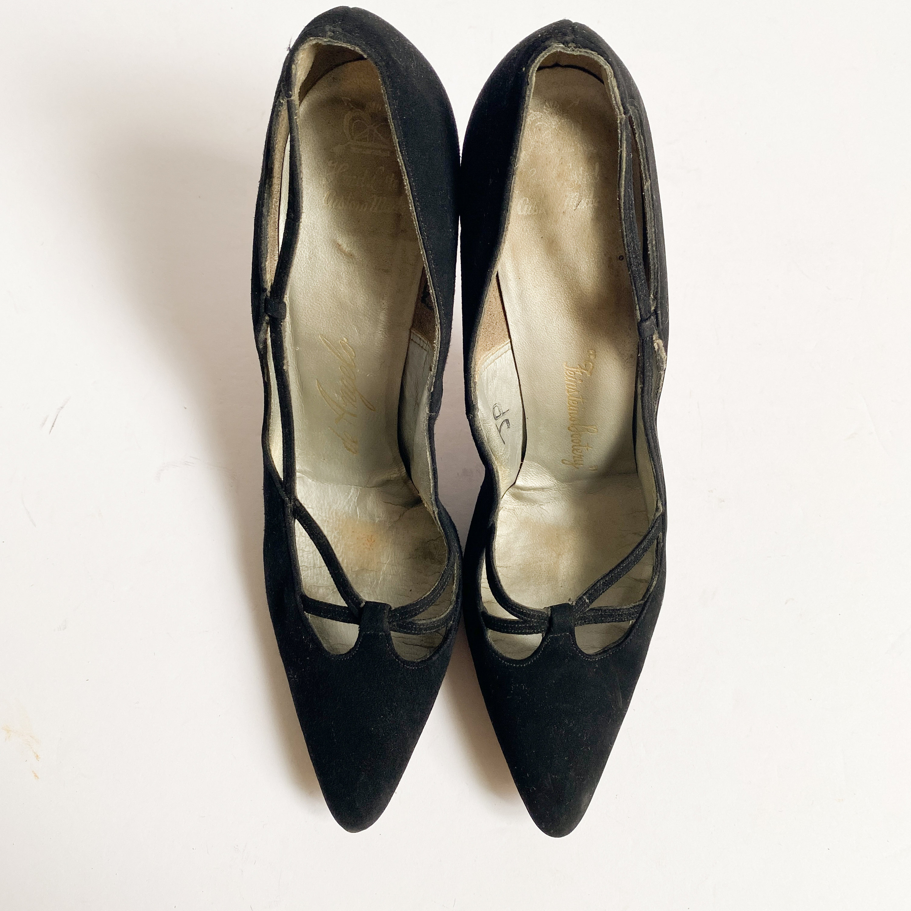Vintage 1960s De Angelo Black Suede Cut Out Strappy Stiletto Heels ...
