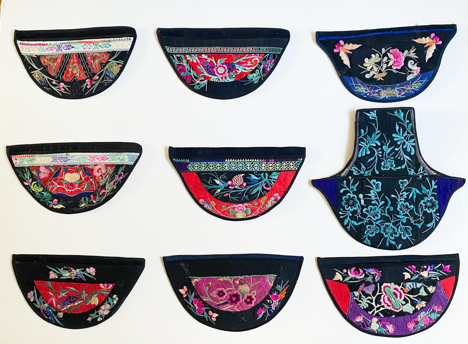 Antique Set of 9 Chinese Hand Embroidered Pouches Pockets Patches ...