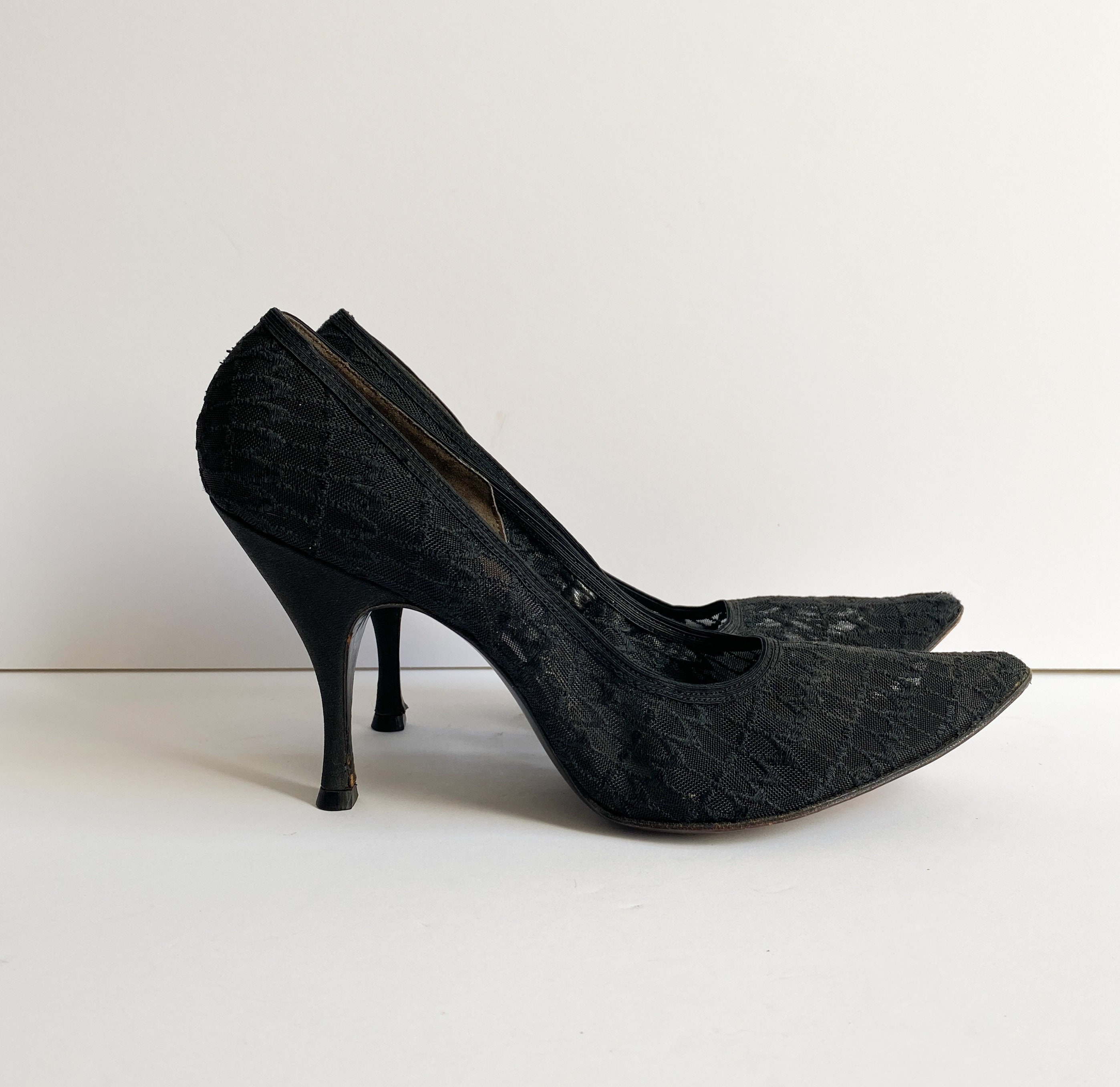 Vintage 1960s De Liso Debs Palter Deliso Black Lace Mesh Stiletto Heels ...
