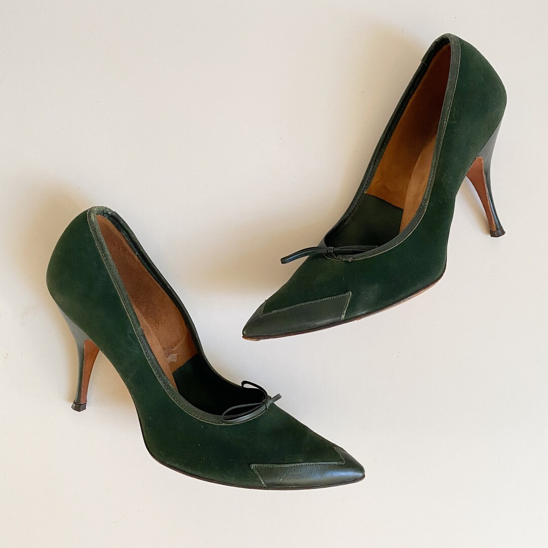 Vintage 1960s Forest Green Suede Milgram's Spectator Stiletto Heels ...
