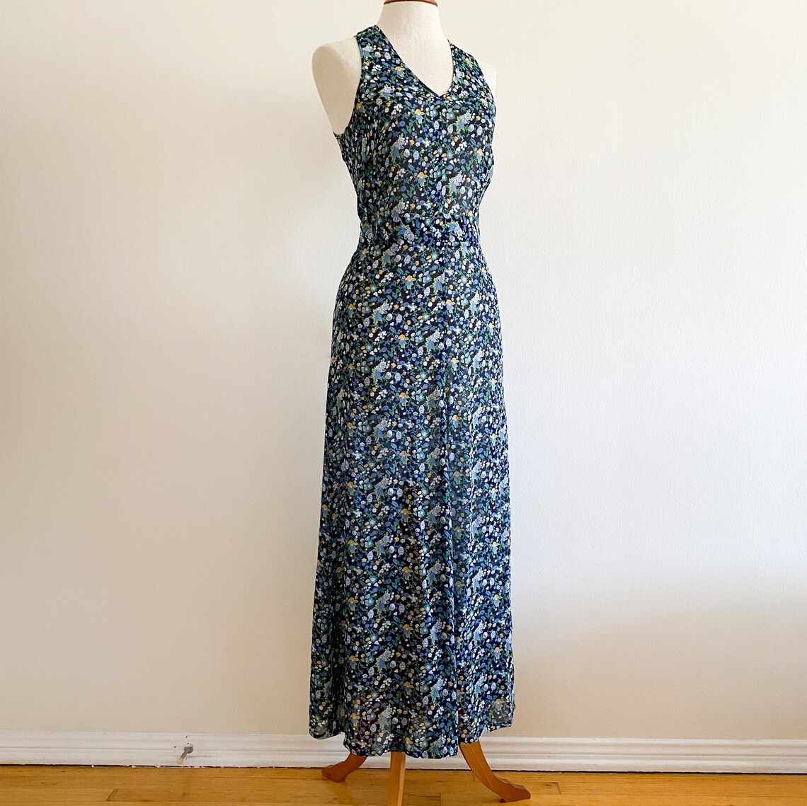 Vintage 1990s Sisley Benetton Italy Sheer Floral Maxi Dress XS Viscose ...