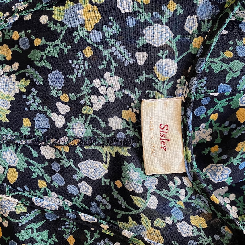 Vintage 1990s Sisley Benetton Italy Sheer Floral Maxi Dress XS Viscose ...