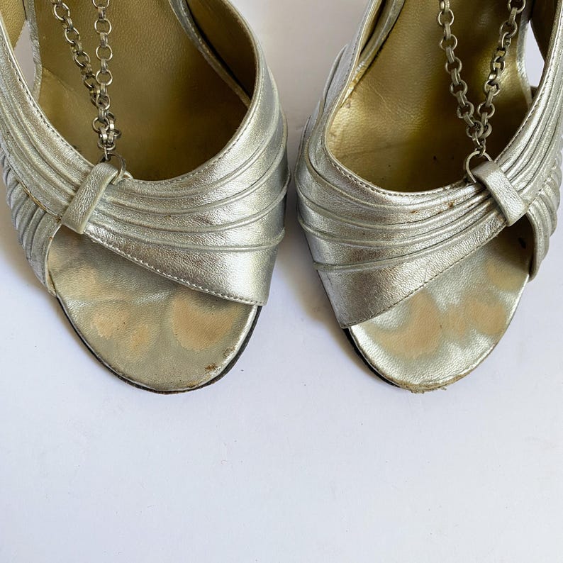 Vintage 2000s Givenchy Paris Silver Open Toe Chain Slingback Heels ...
