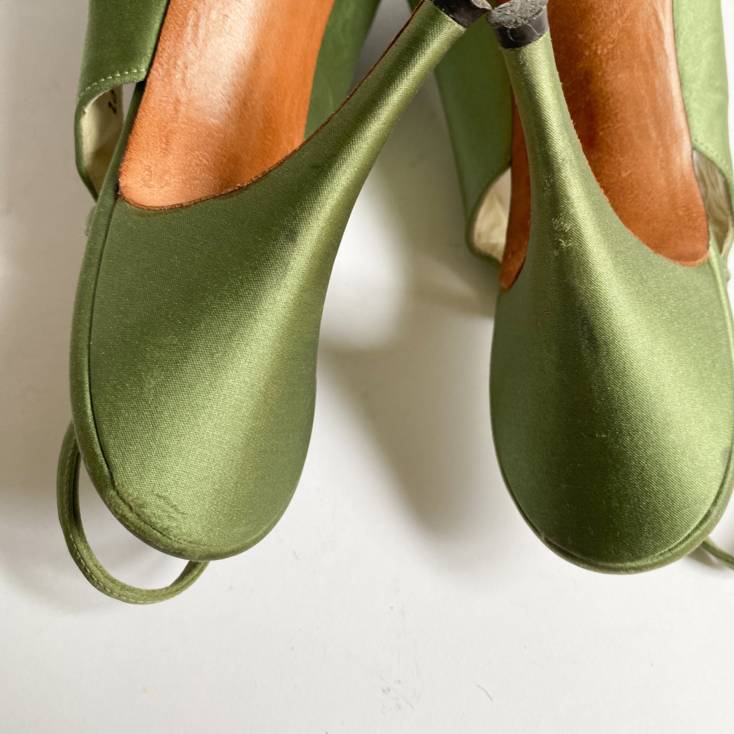Vintage 1960s Freedom Shoes Green Silk Satin Beaded Slingback Stiletto ...