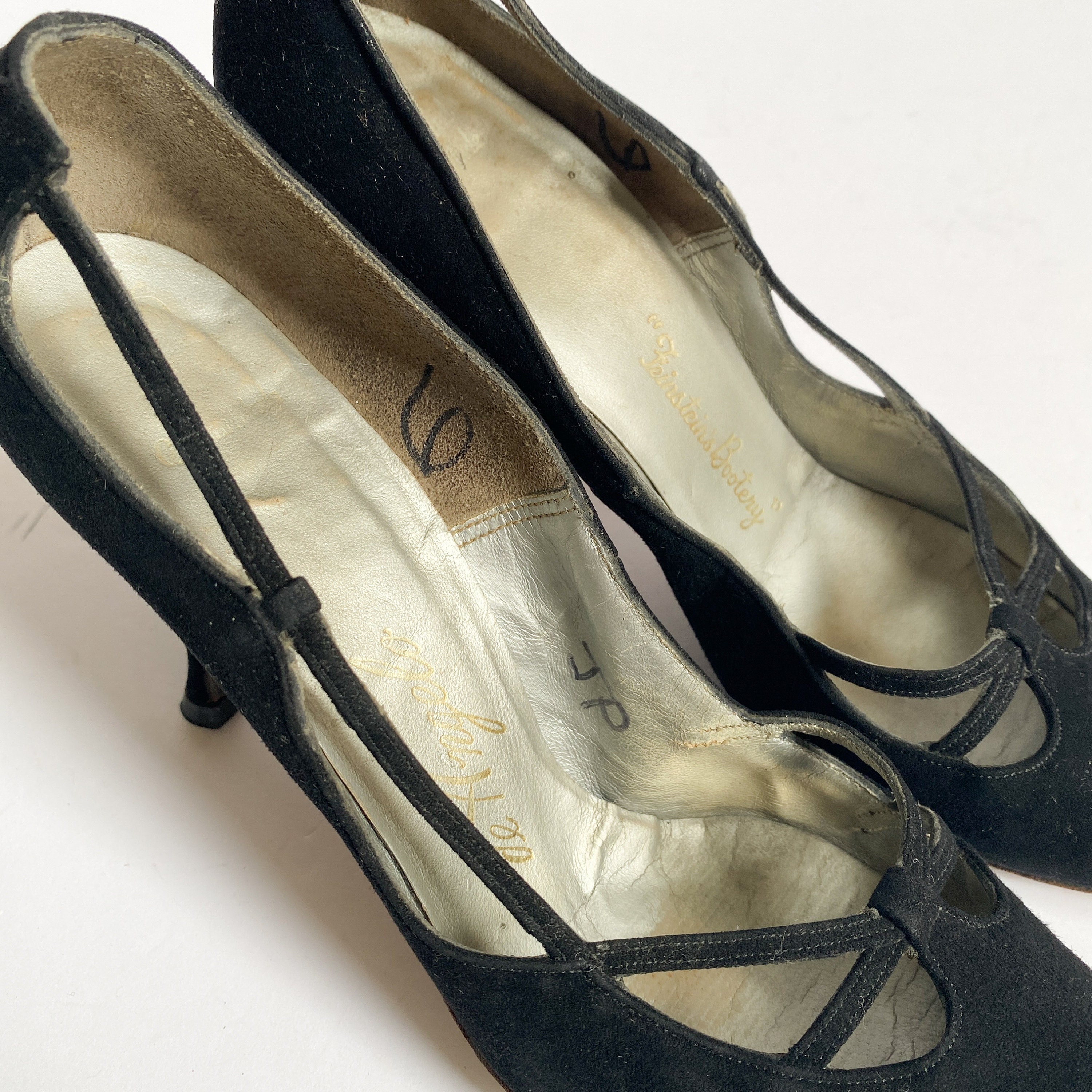 Vintage 1960s De Angelo Black Suede Cut Out Strappy Stiletto Heels ...