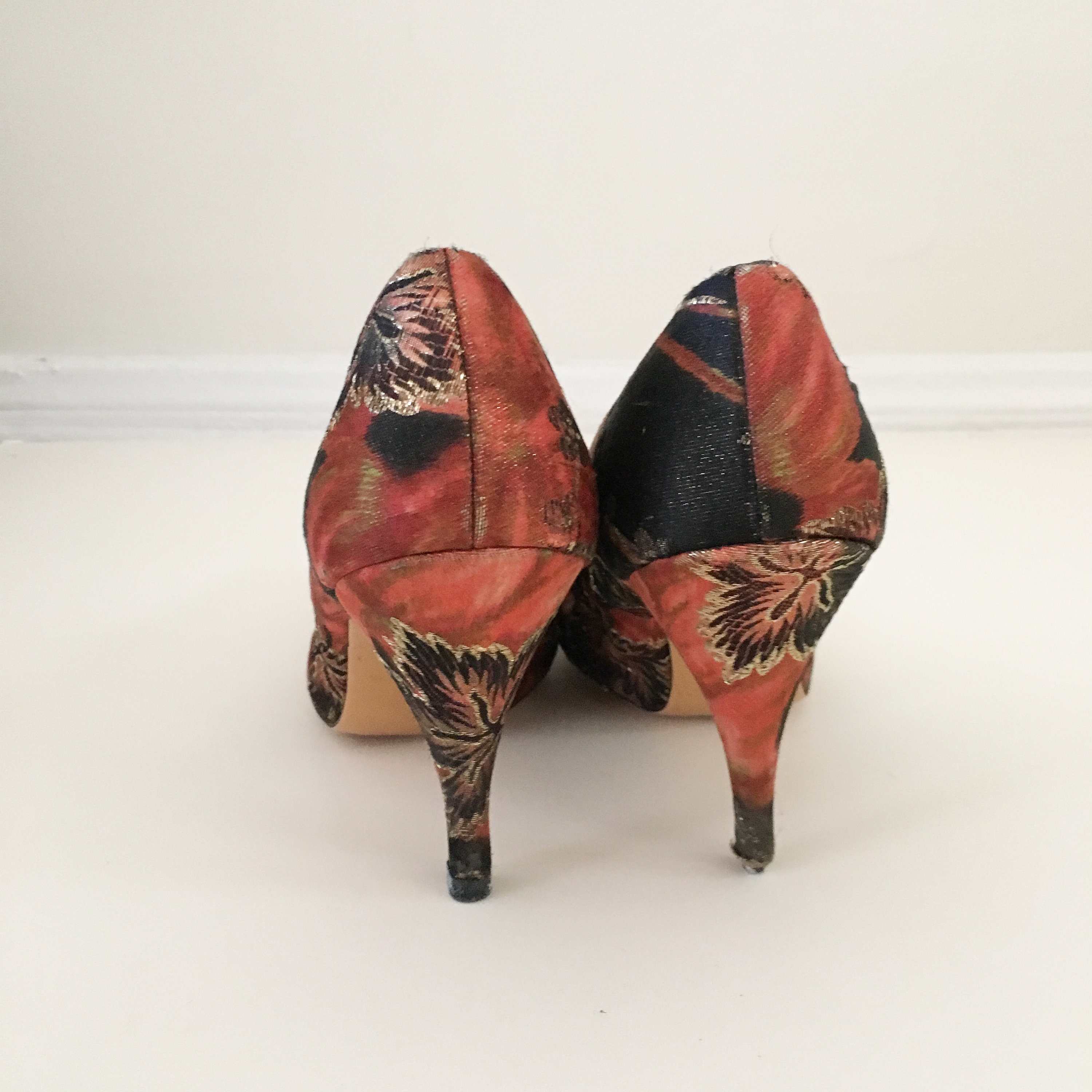 Vintage 1960s Floral Metallic Satin Brocade Stiletto Heels Pumps - Etsy
