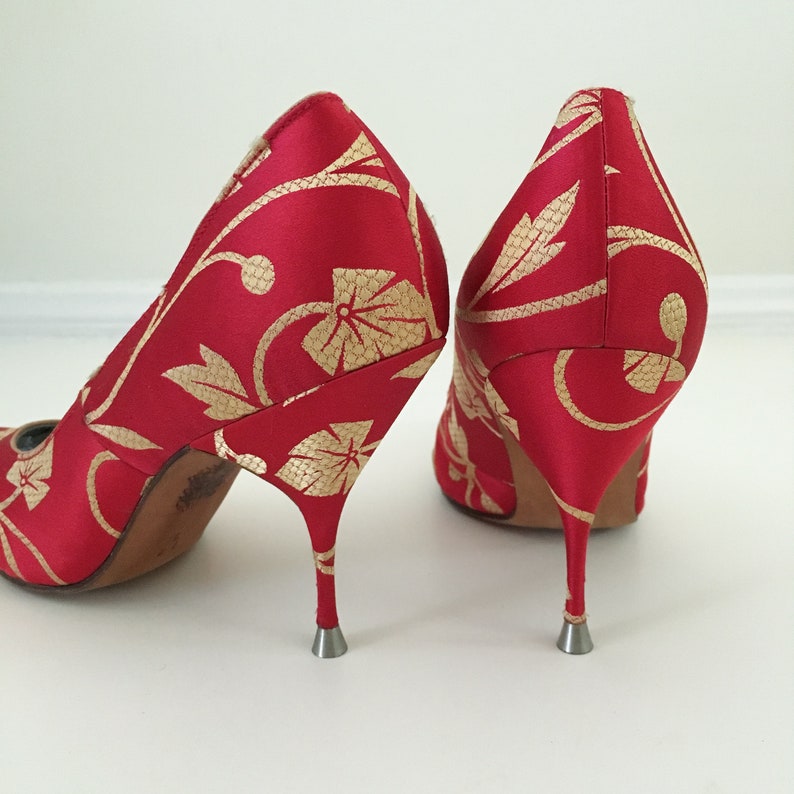 Vintage 1960s Red Gold Satin Brocade Stiletto Spike Heels - Etsy