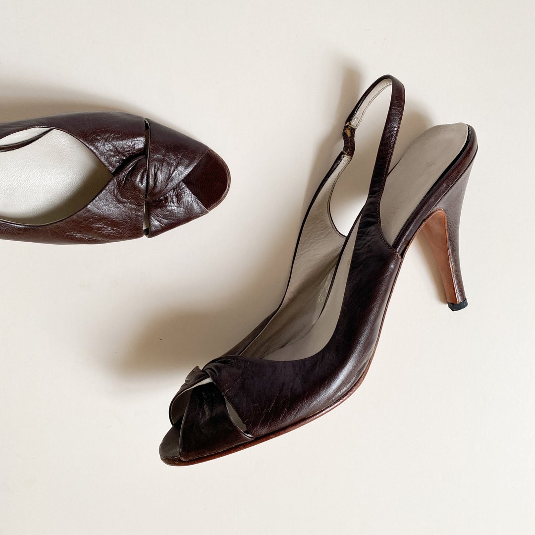 Vintage 1970s Chalini Italy Knot Front Slingback Peeptoe Heels Sandals ...