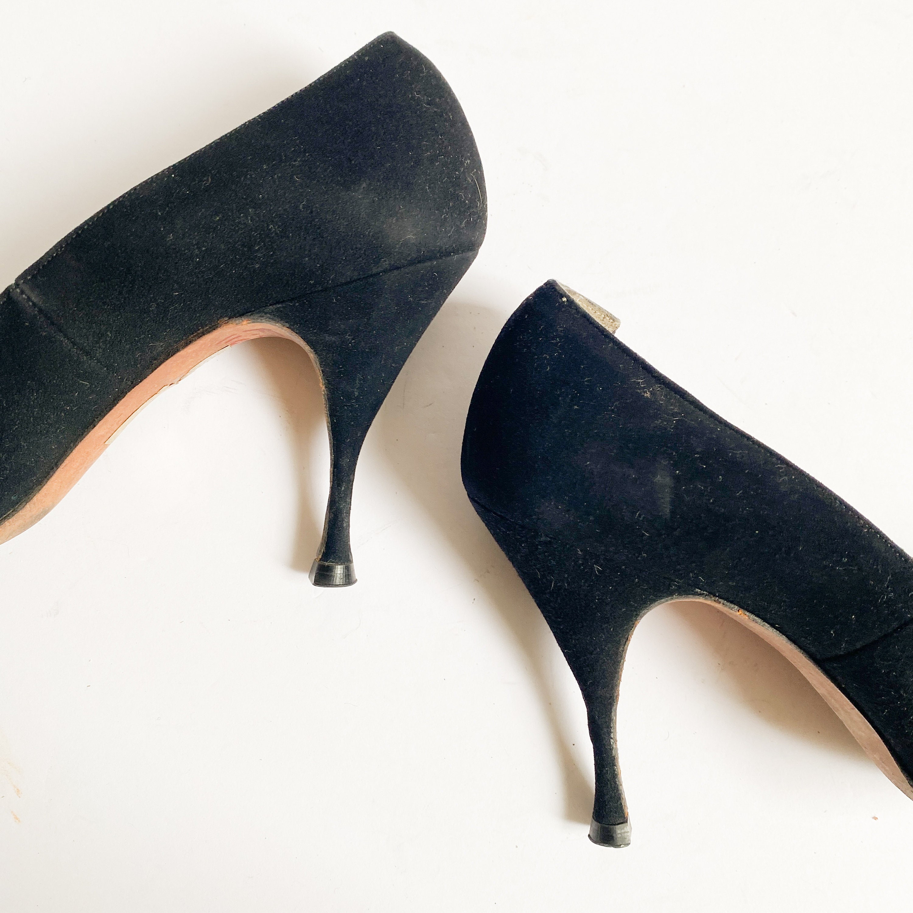Vintage 1960s De Angelo Black Suede Cut Out Strappy Stiletto Heels ...