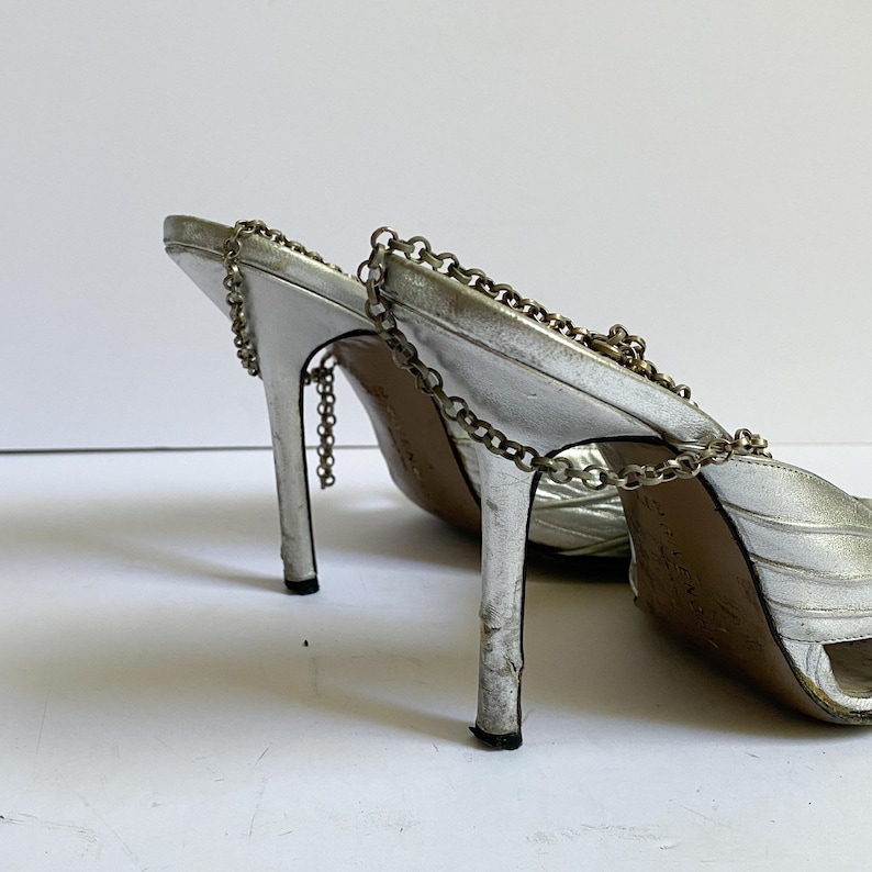 Vintage 2000s Givenchy Paris Silver Open Toe Chain Slingback Heels ...