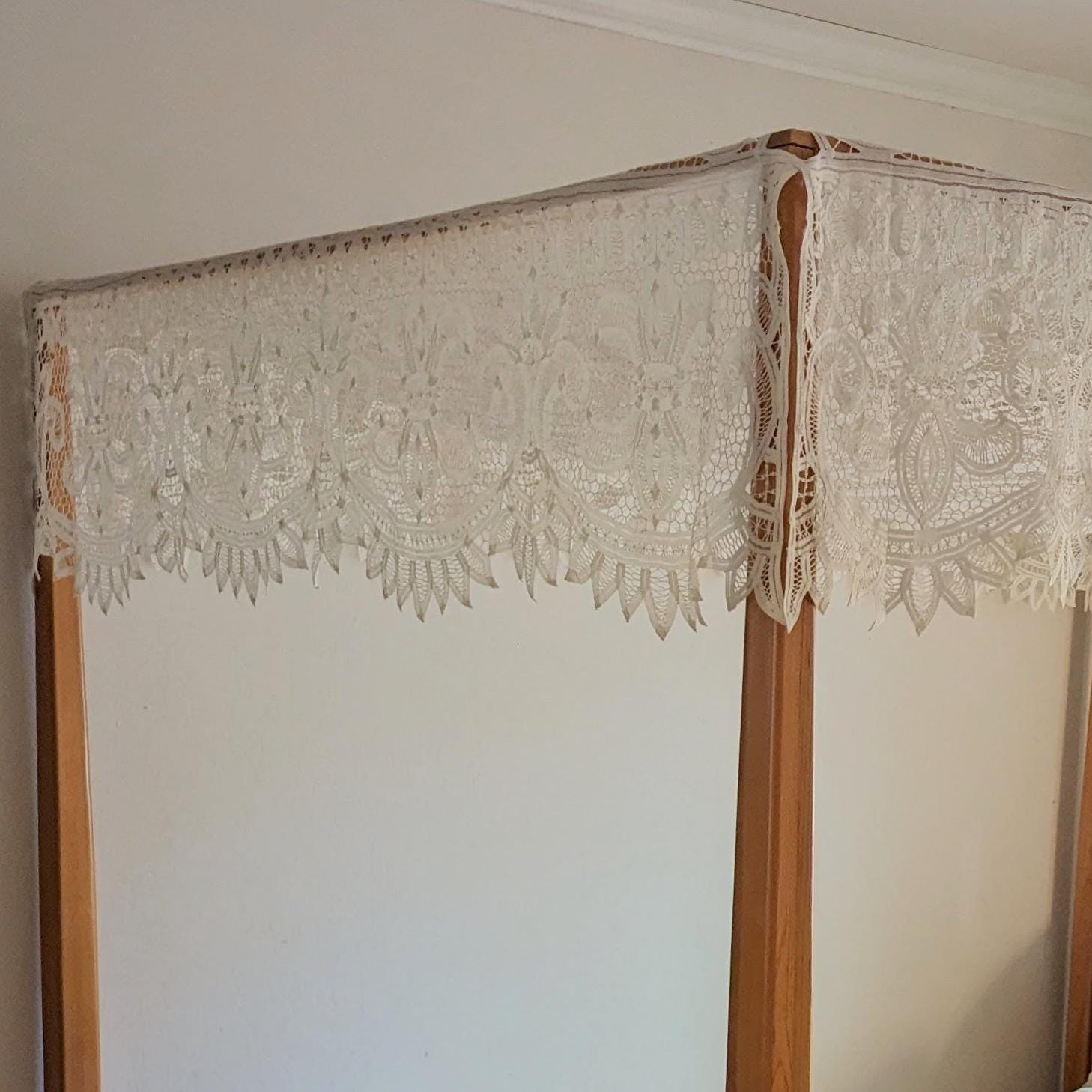 Vintage 1980s Peking Handicrafts Battenburg Lace Canopy Full Size Bed ...