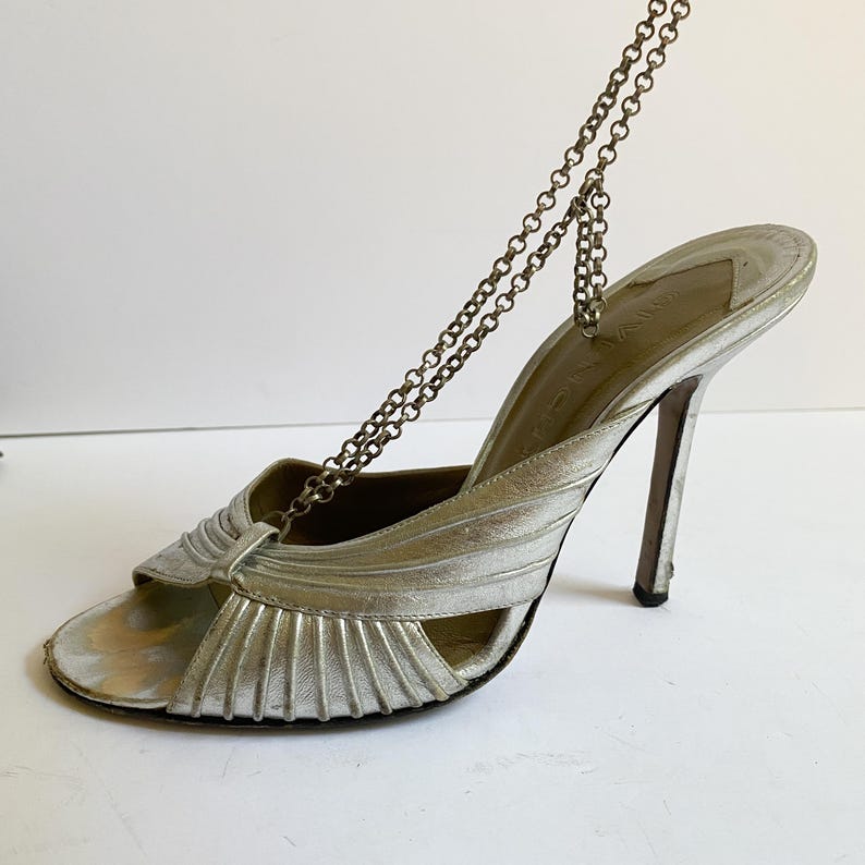 Vintage 2000s Givenchy Paris Silver Open Toe Chain Slingback Heels ...